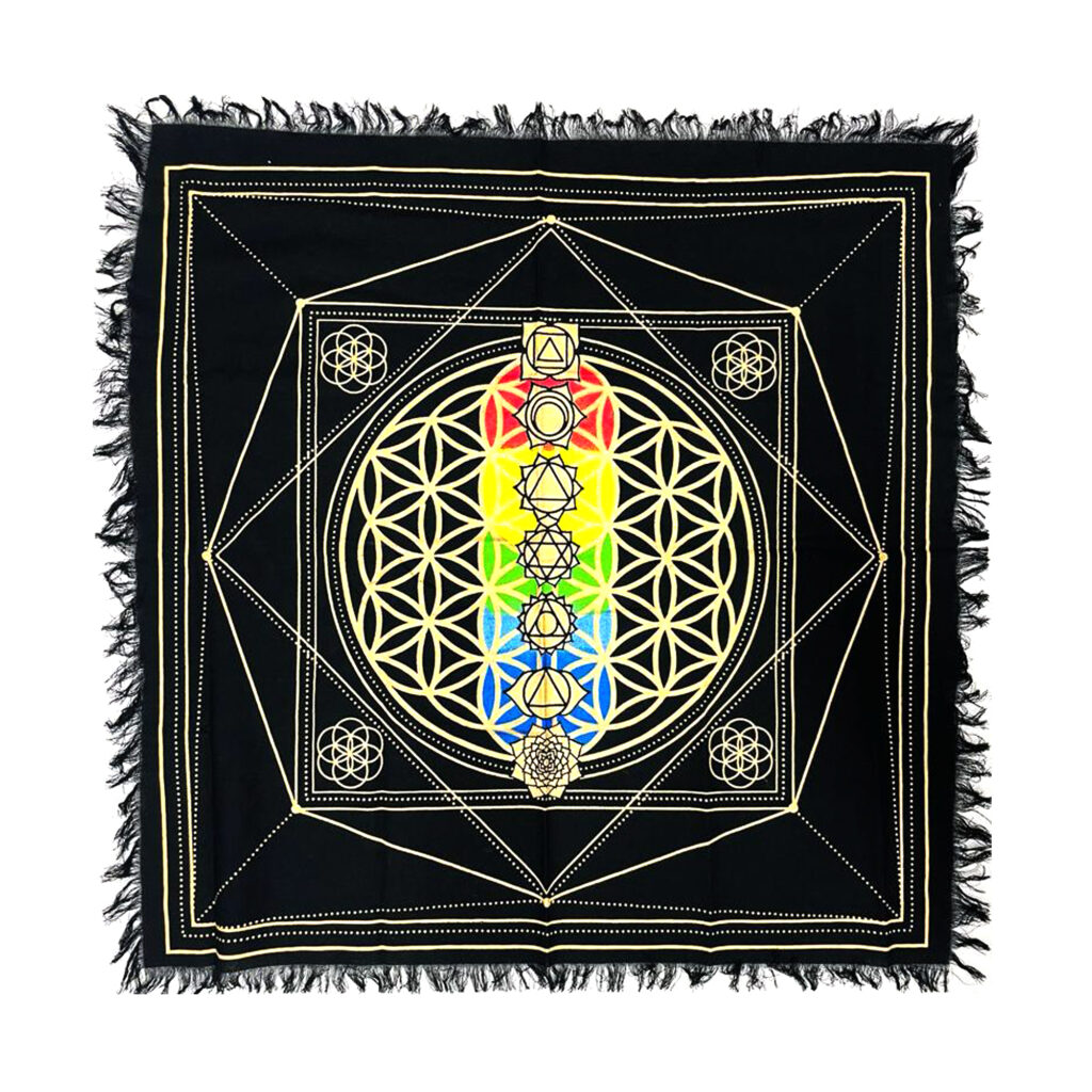 CHAKRA FLOWER OF LIFE ALTAR CLOTH TAPESTRY (18" X 18") | Designs by ...