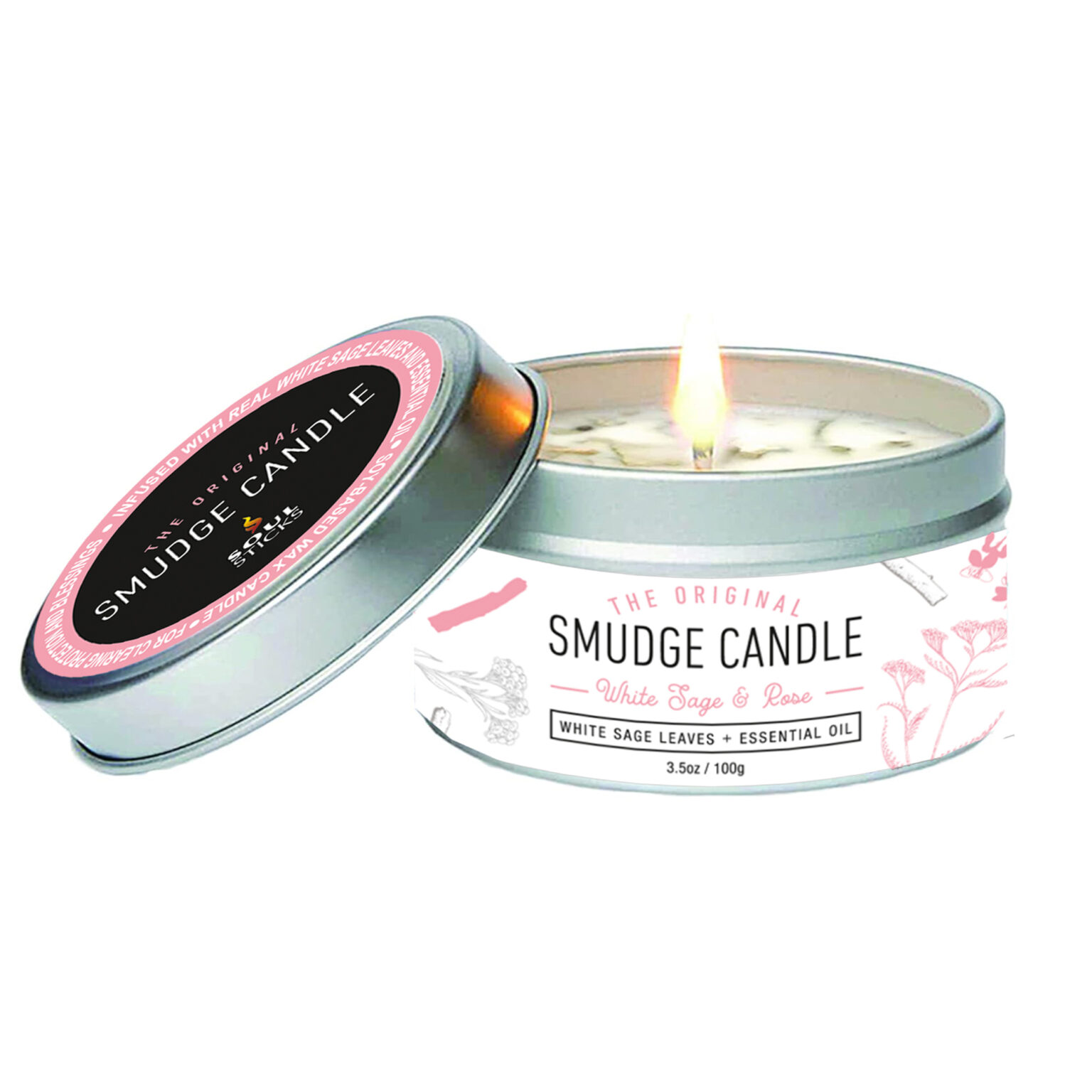 WHITE SAGE & ROSE SMUDGE CANDLE (100 G.) | Designs by Deekay Wholesaler